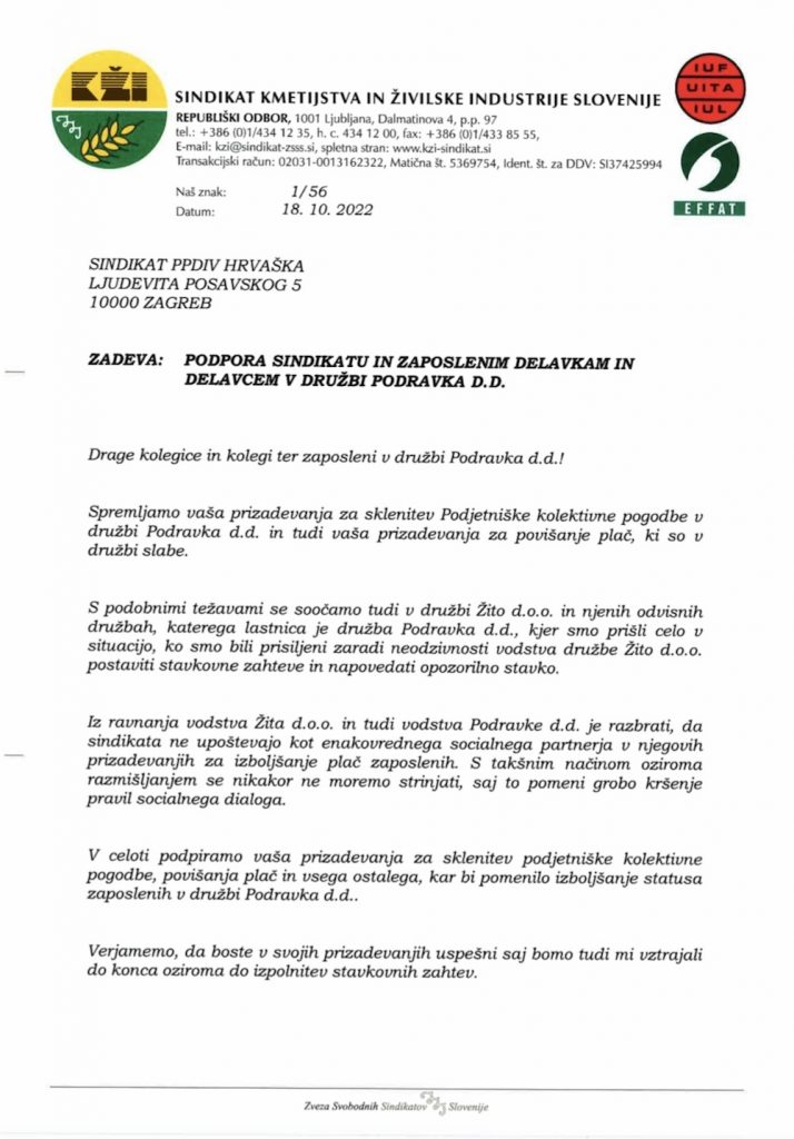 Sindikat KŽI Slovenije uputio pismo podrške Sindikatu PPDIV-a Hrvatske ...